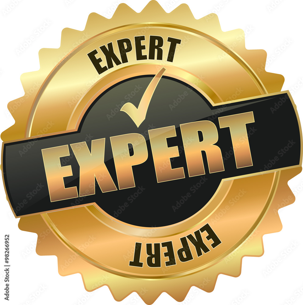 golden shiny vintage expert 3D vector icon seal sign button shield star ...