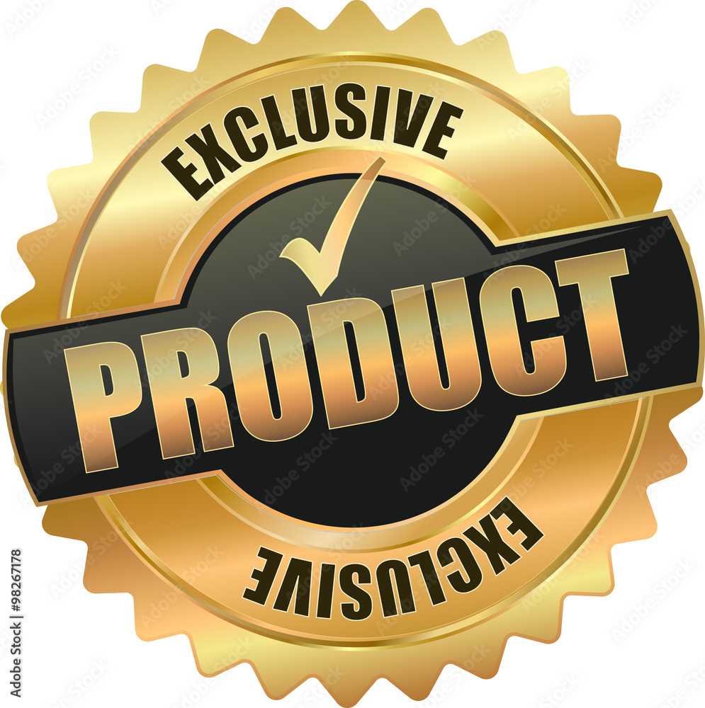 golden shiny vintage exclusive product 3D vector icon seal sign button ...