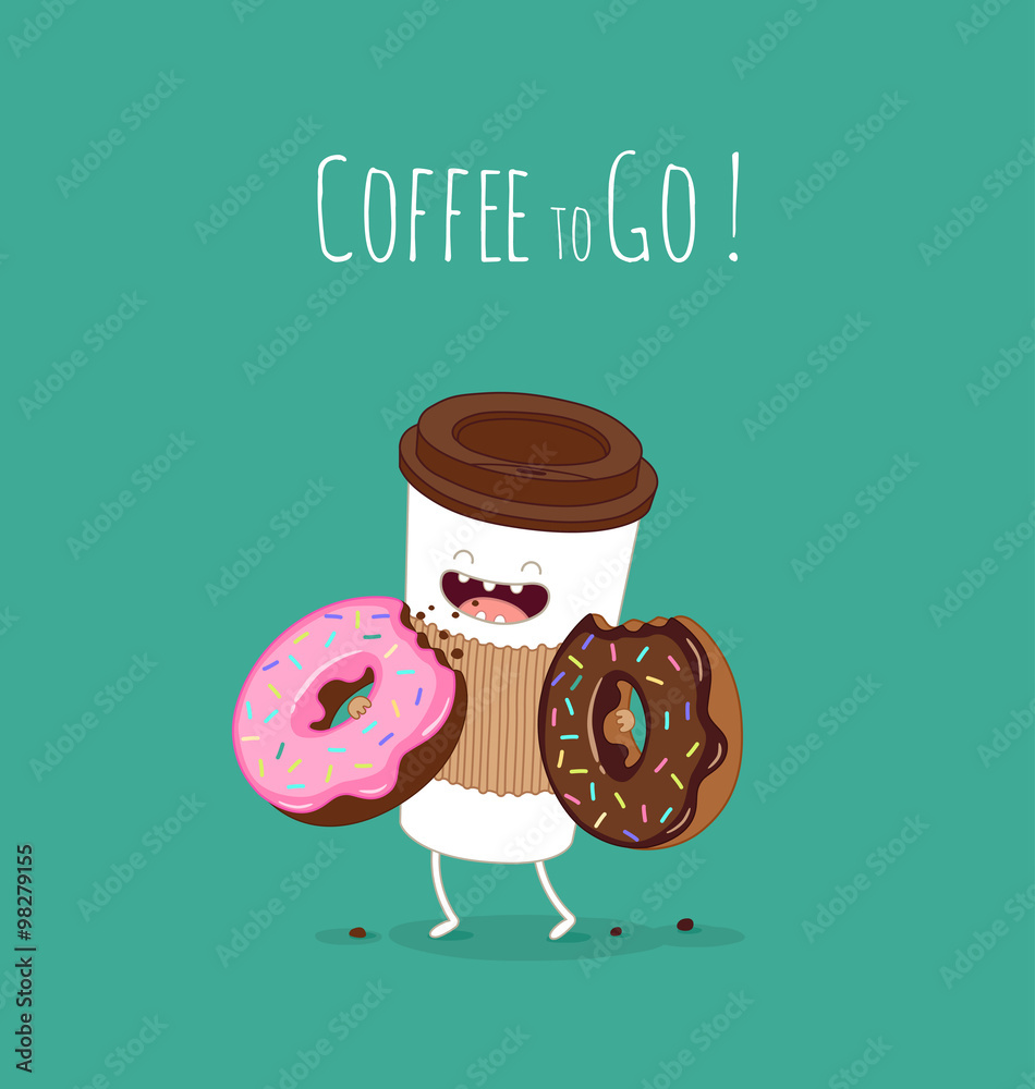 Coffee and donuts illustration. Vector cartoon. Friends forever. Comic ...