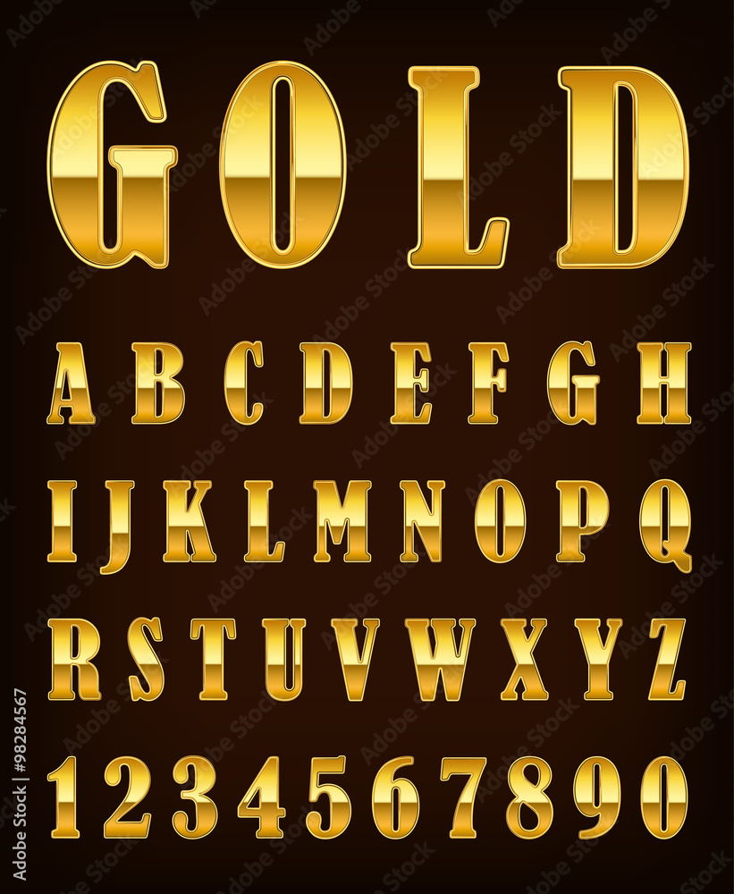 gold alphabet Stock Vector | Adobe Stock