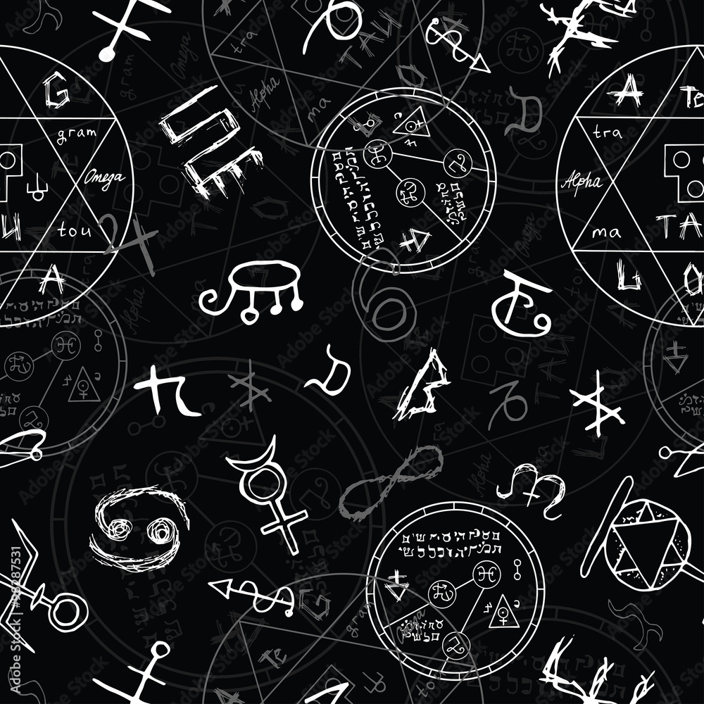 Seamless background with magic symbols. Stock Vector | Adobe Stock