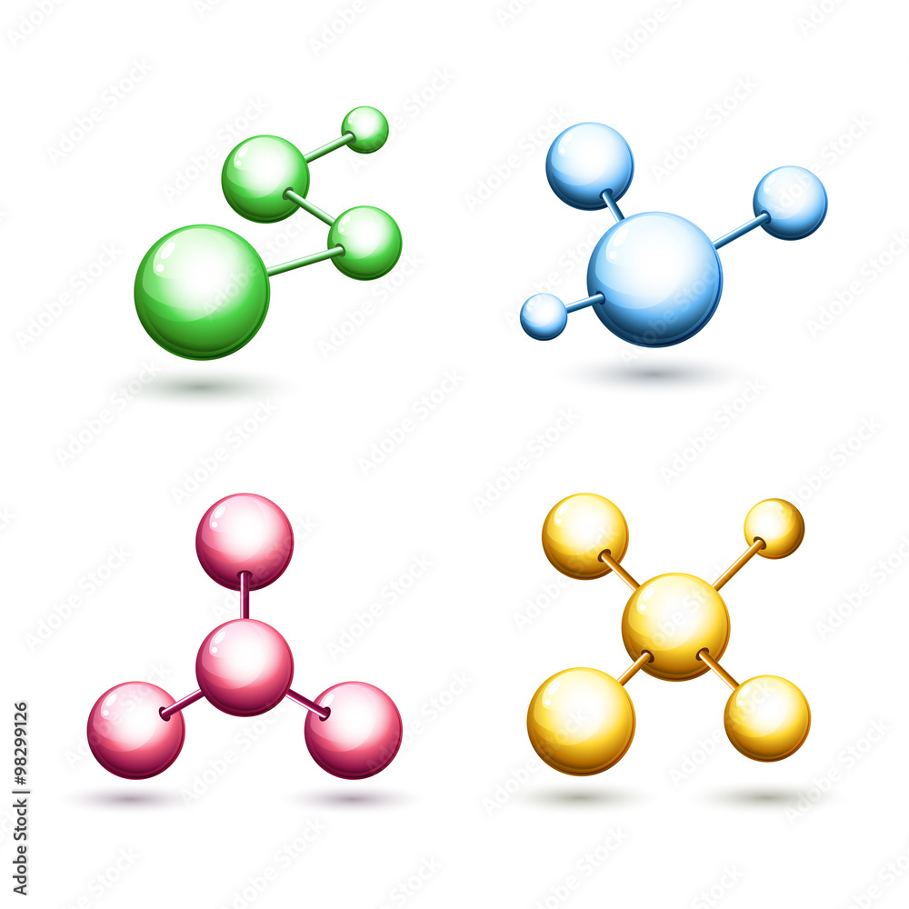 Vector colorful molecular icons set. Atoms and molecules symbol. Stock ...