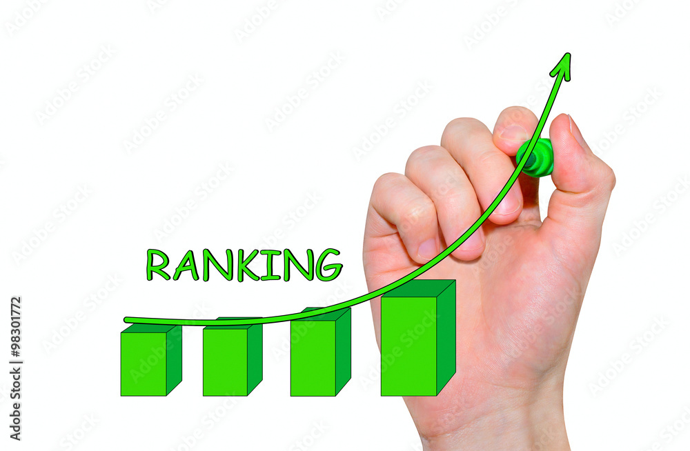 Hand writing diagram of ranking with arrow, with marker isolated on ...
