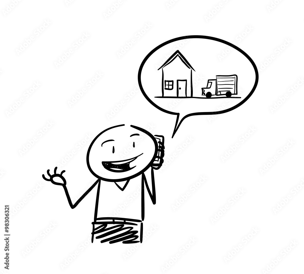 Calling the Delivery Service, a hand drawn vector doodle illustration ...