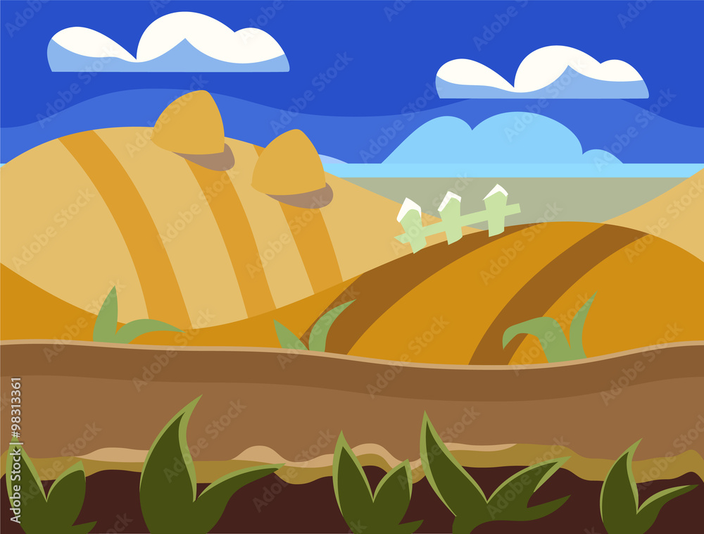Seamless cartoon nature landscape, unending background with soil, trees ...