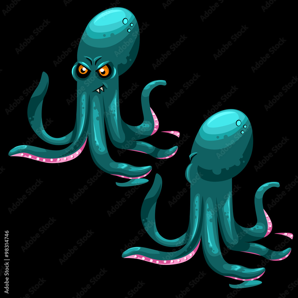 Two octopus on a black background, two sides Stock Vector | Adobe Stock