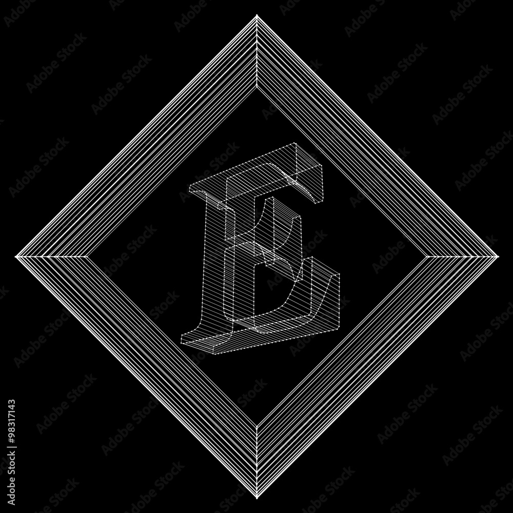 Vector illustration of letter E. Fonts of Mesh polygonal. The ...