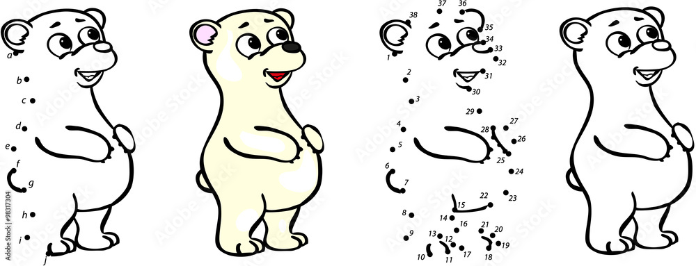 Cartoon bear. Vector illustration. Coloring and dot to dot game Stock ...