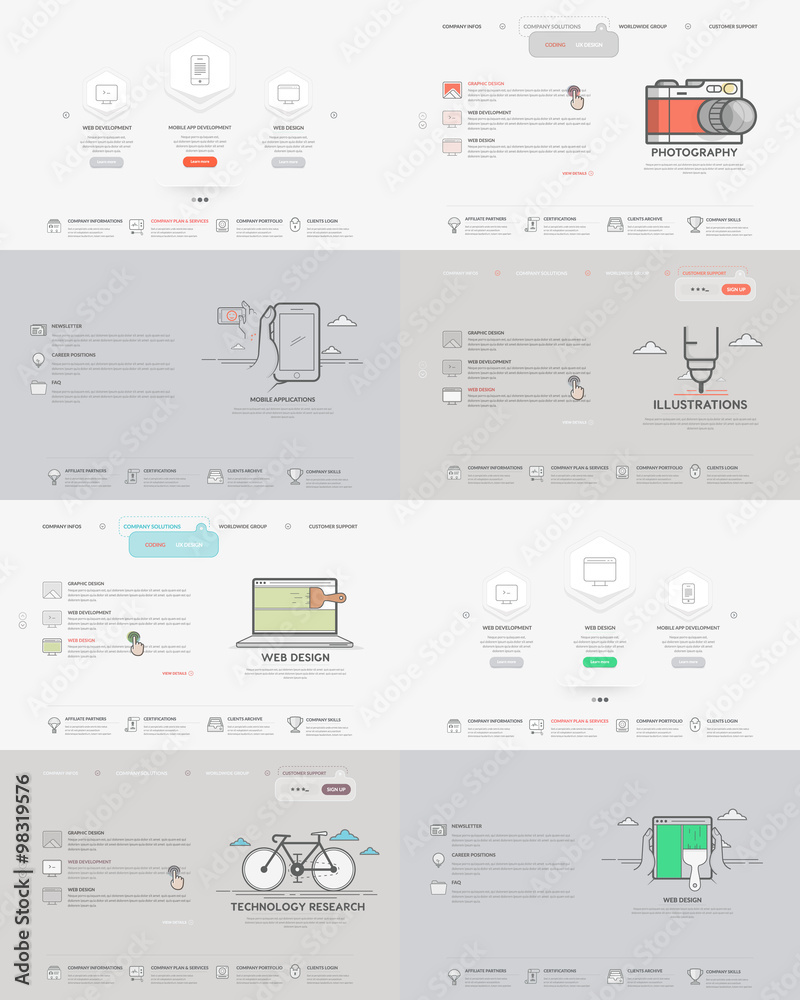 Website template elements collection: Set of four templates for ...