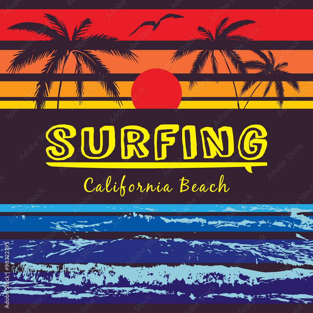 California beach Typography Graphics. Pacific Coast California ...