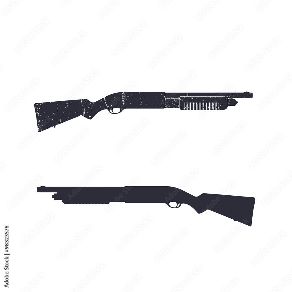 Shotgun, hunting rifle, shotgun silhouette over white, vector ...