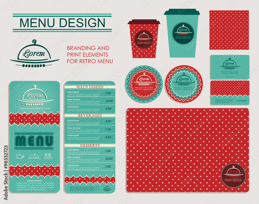 Branding and print elements for cafe. Template for branding identity ...