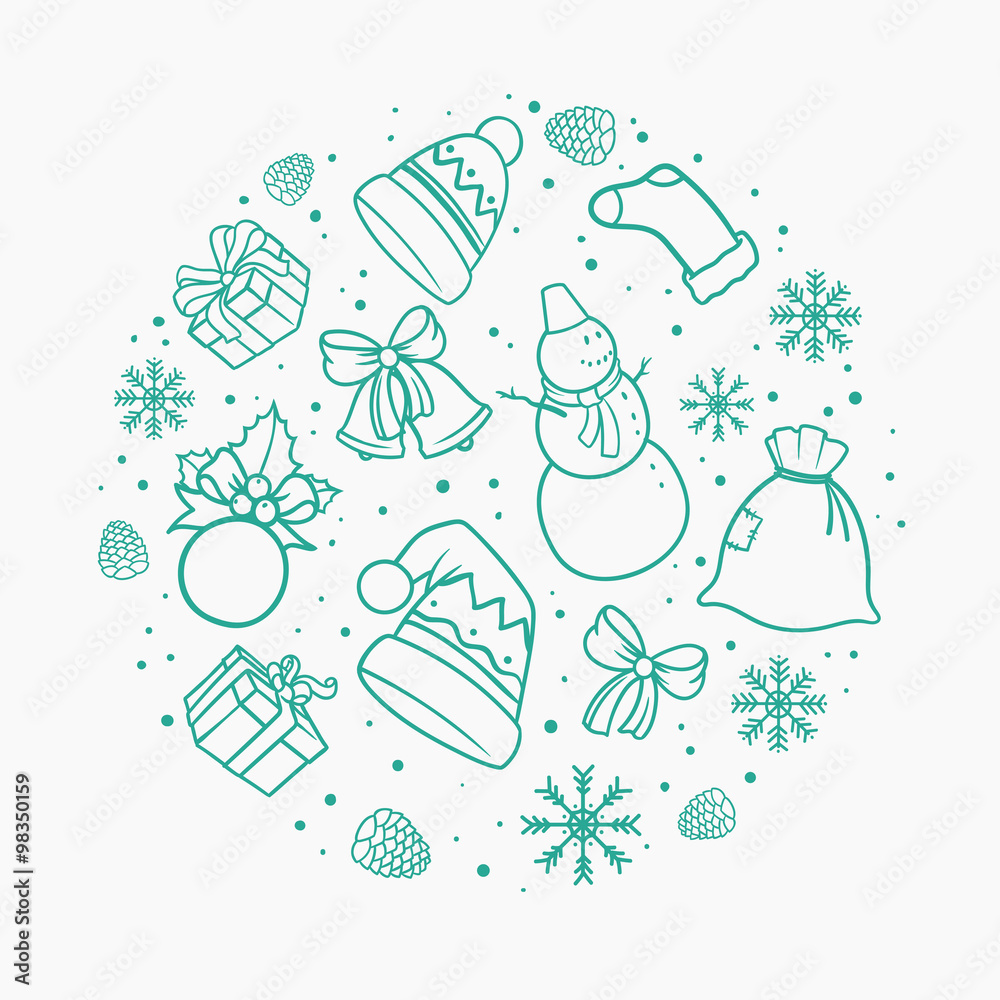Christmas circle. Hand drawn doodle vector illustration. Stock Vector ...