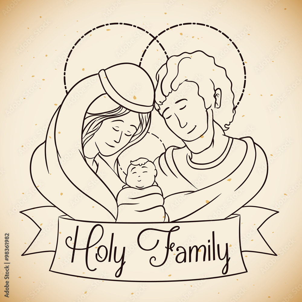 Holy Family Drawn In line Style, Vector Illustration Stock Vector ...
