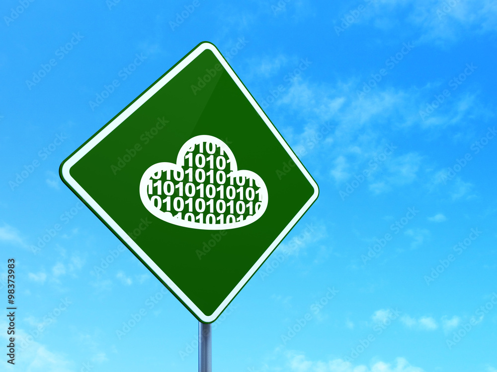 Cloud technology concept: Cloud With Code on road sign background Stock ...