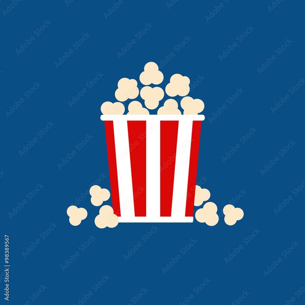 Popcorn vector illustration, flat design, blue background. Stock Vector ...