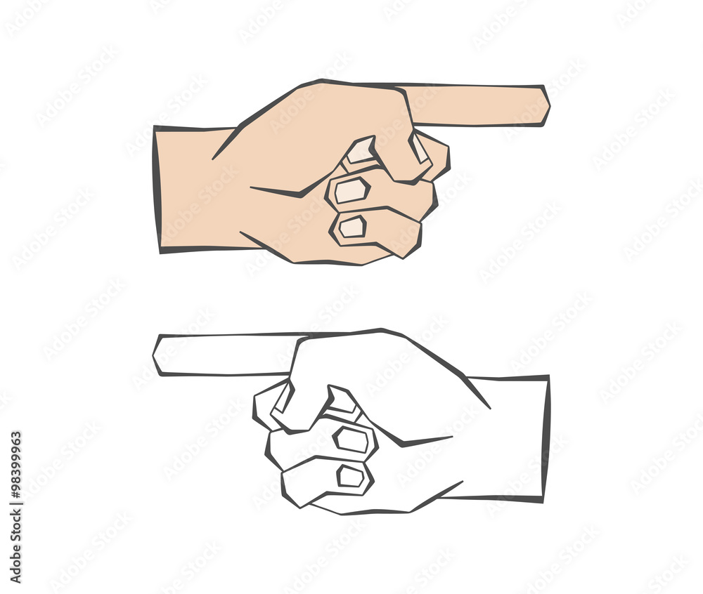 hand showing the direction of the finger. Through silhouette and shaded ...