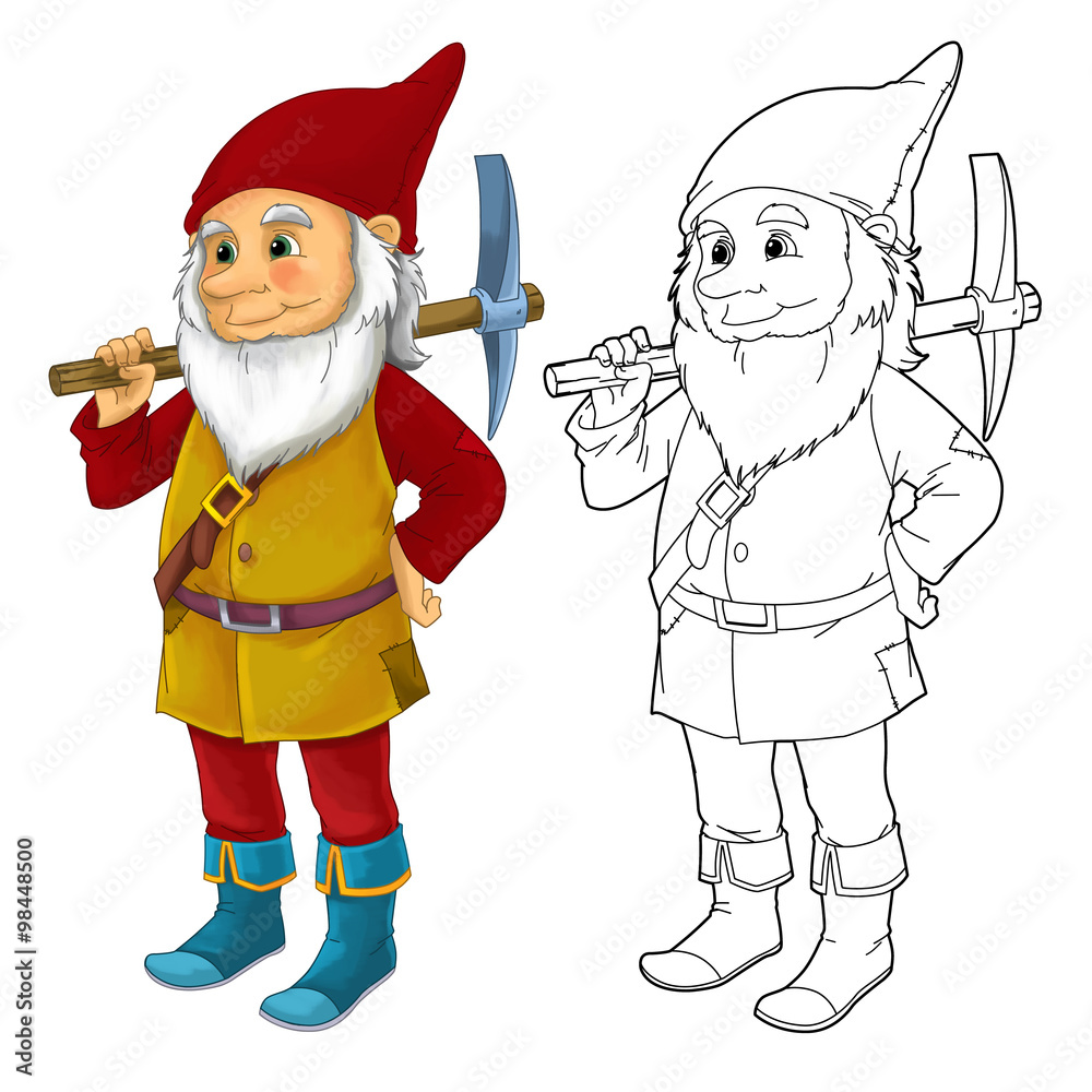 Cartoon dwarf isolated - with additional coloring page - illustration ...
