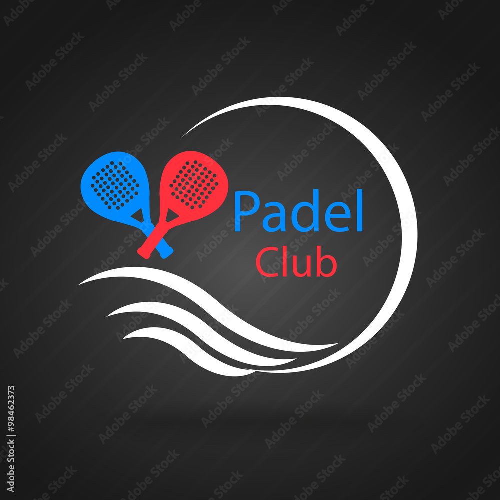 Logo padel. Logo in blue, red and white, on dark background. Stock ...
