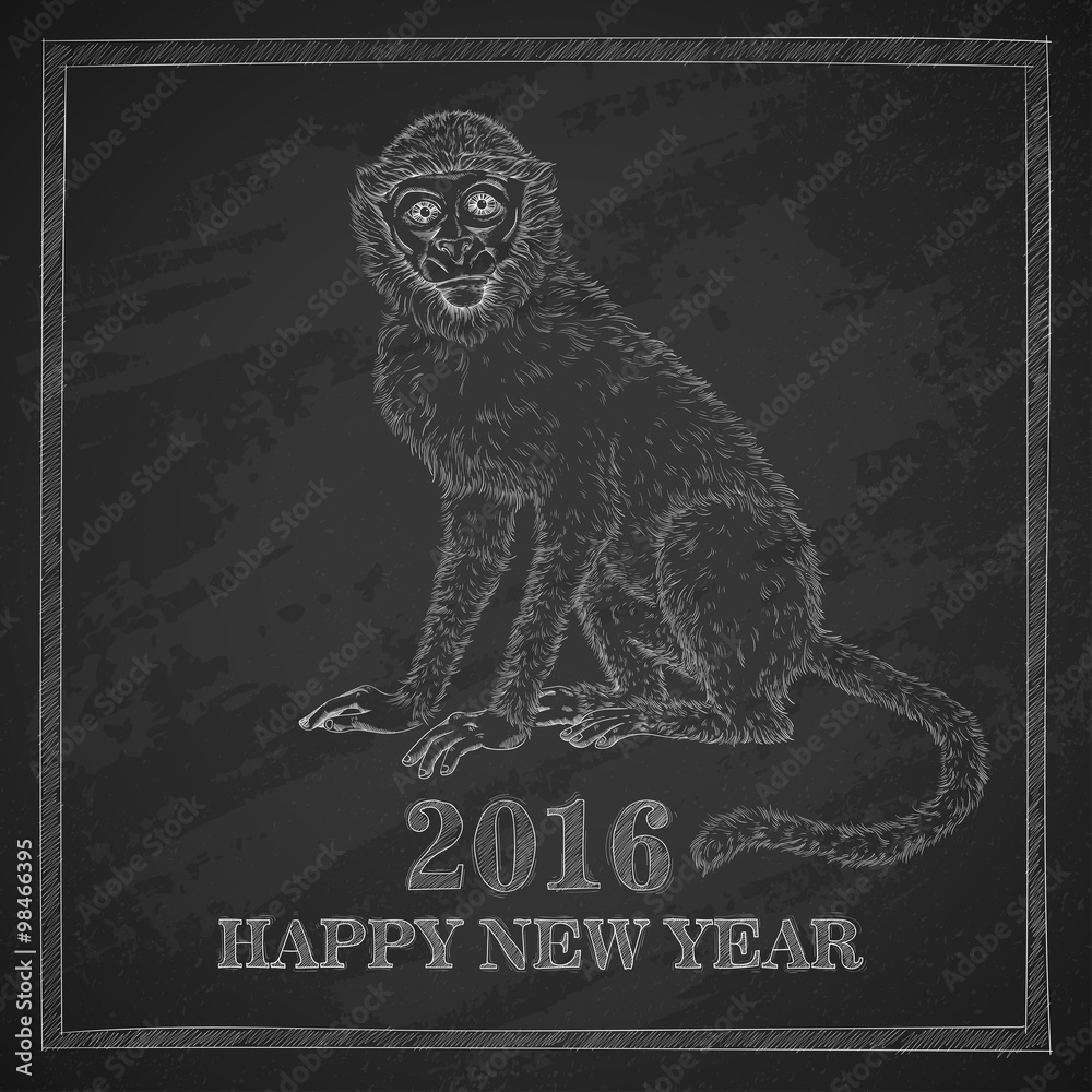 Vector illustration of a monkey. Hand drawing. The symbol of the Stock ...