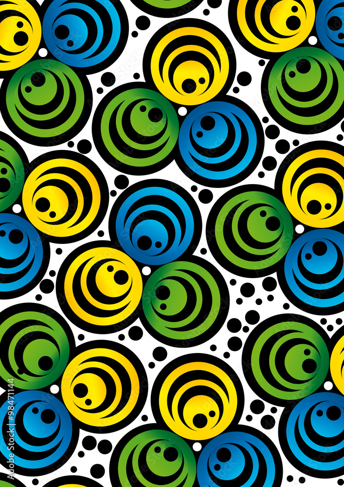 Funky style seamless pattern, blue yellow, green vector background ...