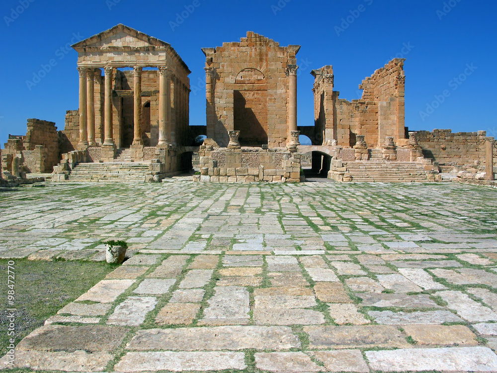 Tunisia. Ancient Sufetula (present day Sbeitla). Forum and three ...