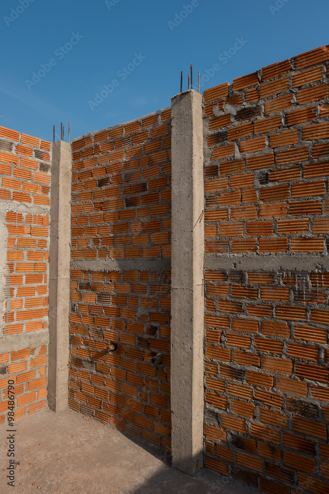 wall made brick in residential building construction site Stock Photo ...
