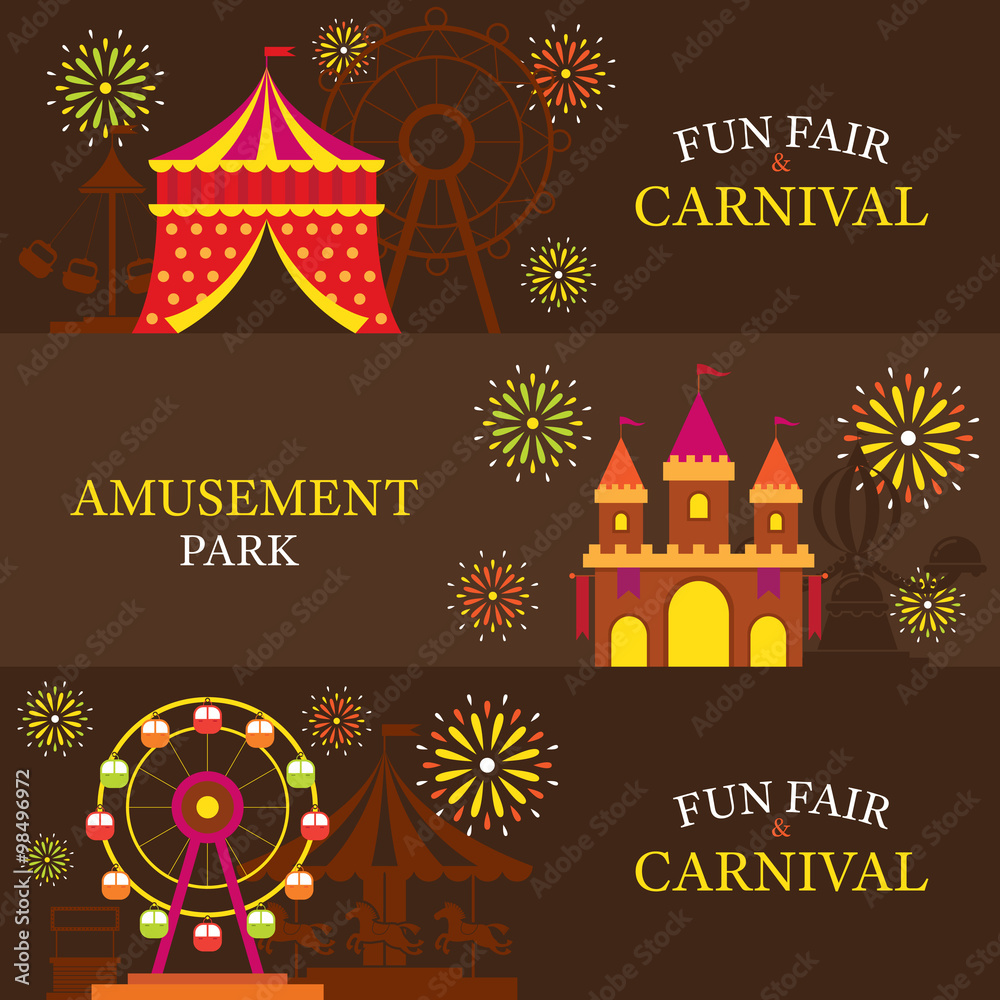 Amusement Park, Carnival, Fun Fair, Banner, Theme Park, Circus, Night ...