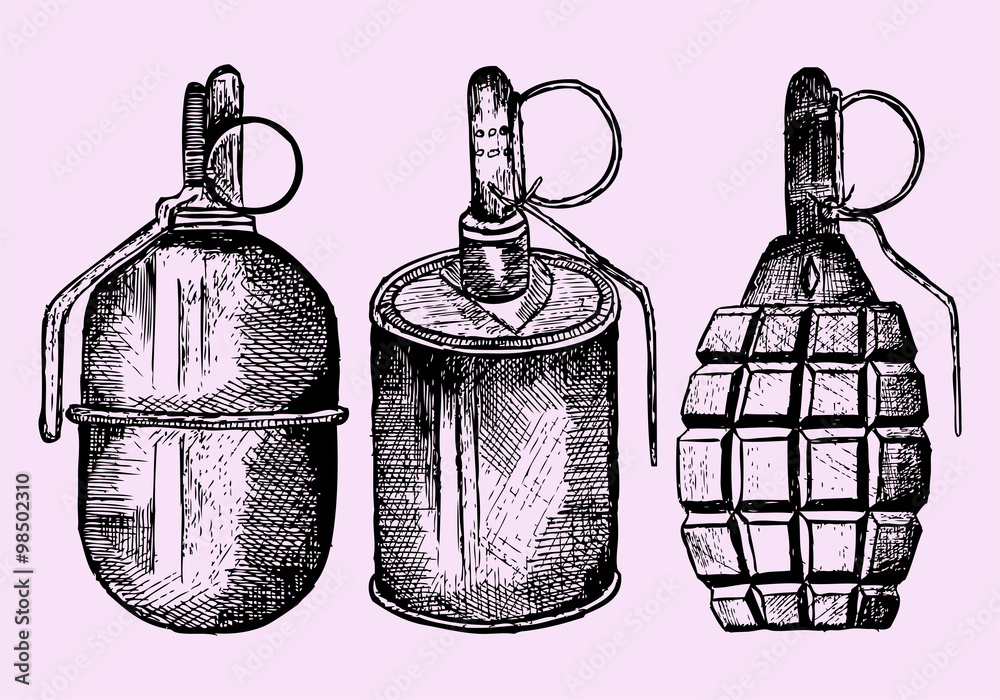 set of the grenade, hand drawn, sketch illustration Stock Vector ...