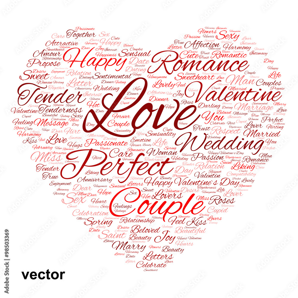 Vector conceptual Valentine heart word cloud Stock Vector | Adobe Stock