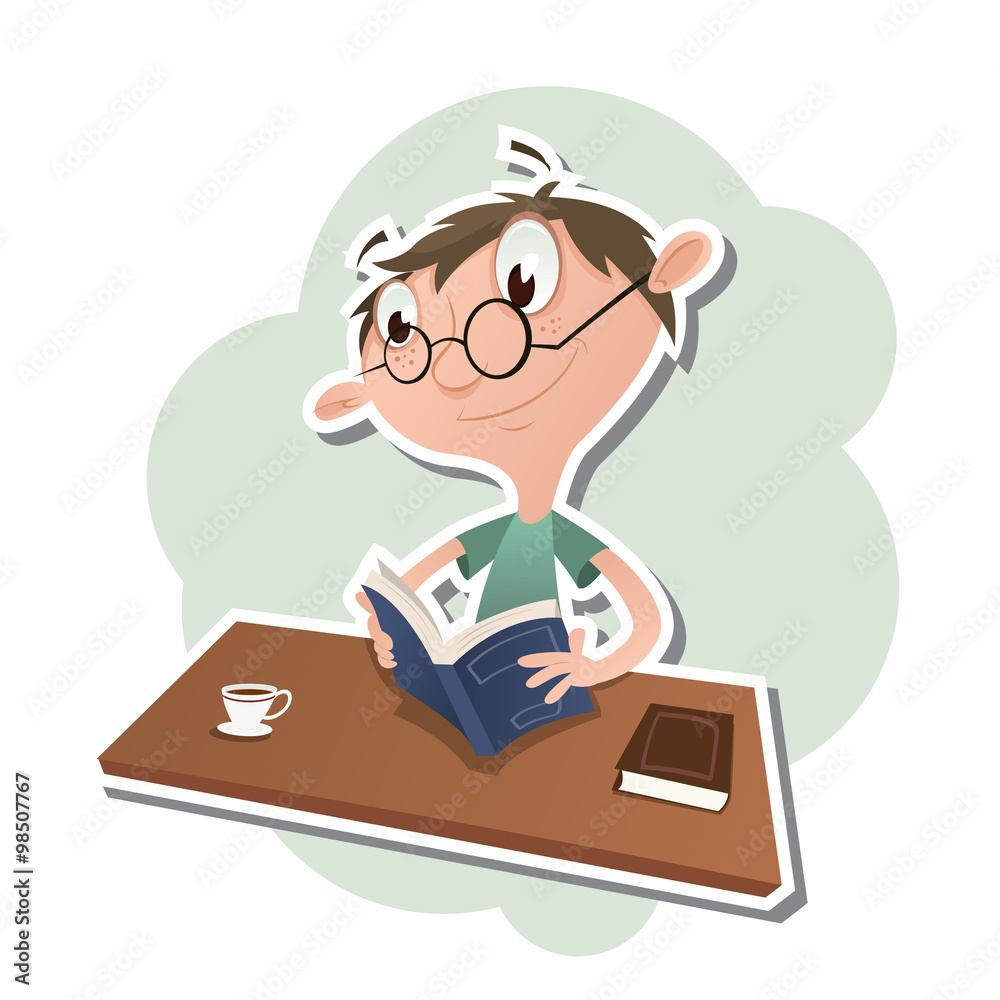 Cartoon Man Reading A Book Stock Vector Adobe Stock