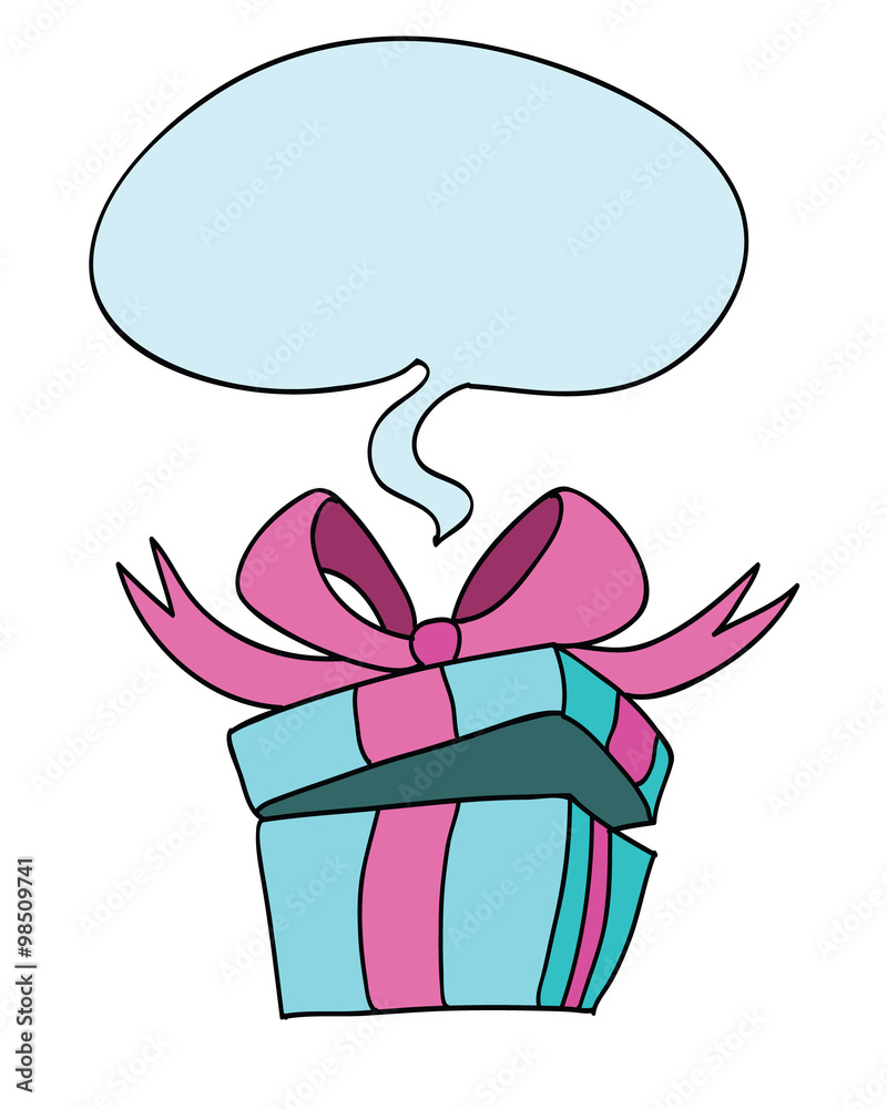 Surprise gift box - vector illustration of blue present box with talk ...