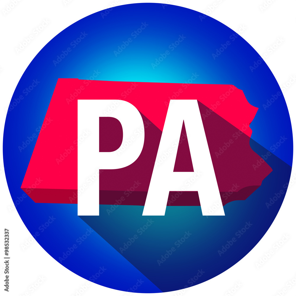 Pennsylvania PA Letters Abbreviation Red 3d State Map Long Shado Stock ...