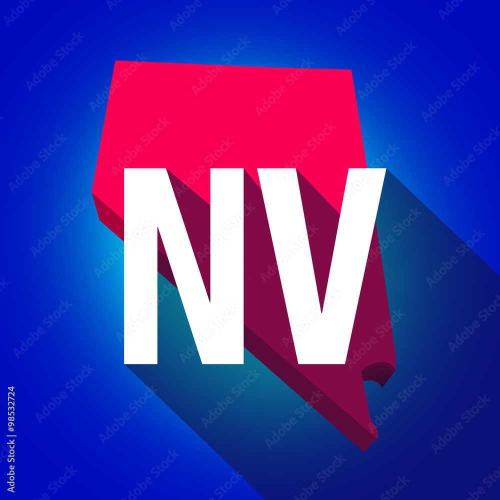 Nevada NV Letters Abbreviation Red 3d State Map Long Shadow Stock ...