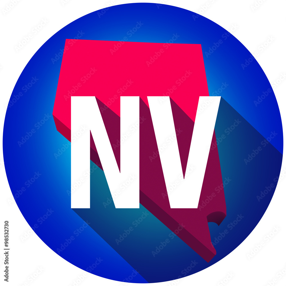 Nevada NV Letters Abbreviation Red 3d State Map Long Shadow Circ ...
