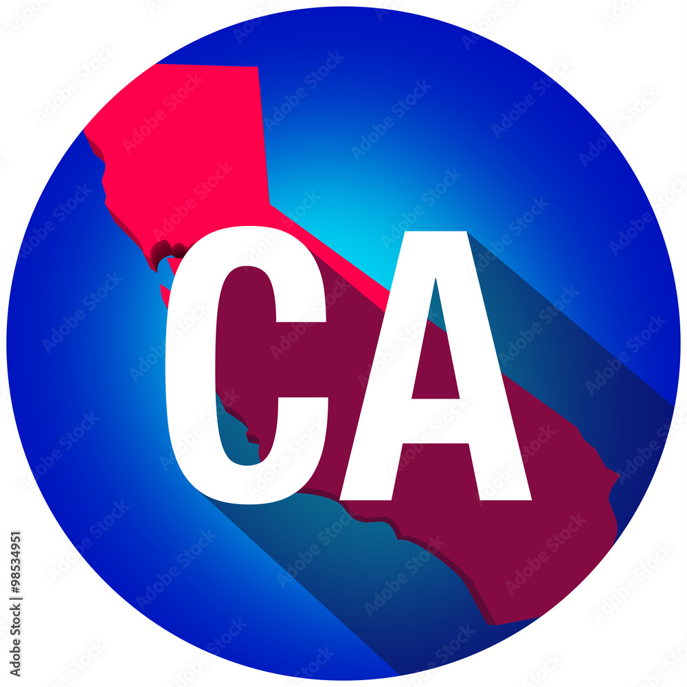 CA California Letters Abbreviation Red 3d State Map Long Shadow Stock ...