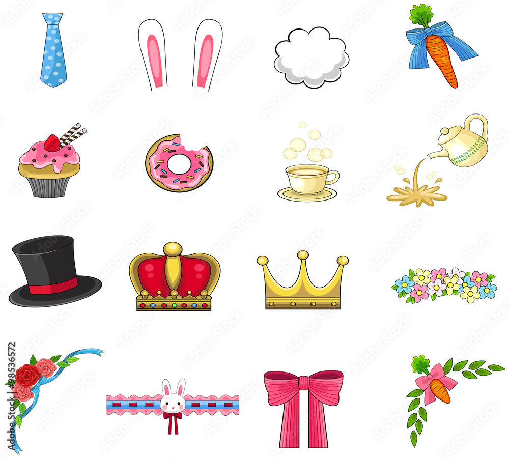 Cute rabbit cafe item, pet accessories, and decoration object icon ...