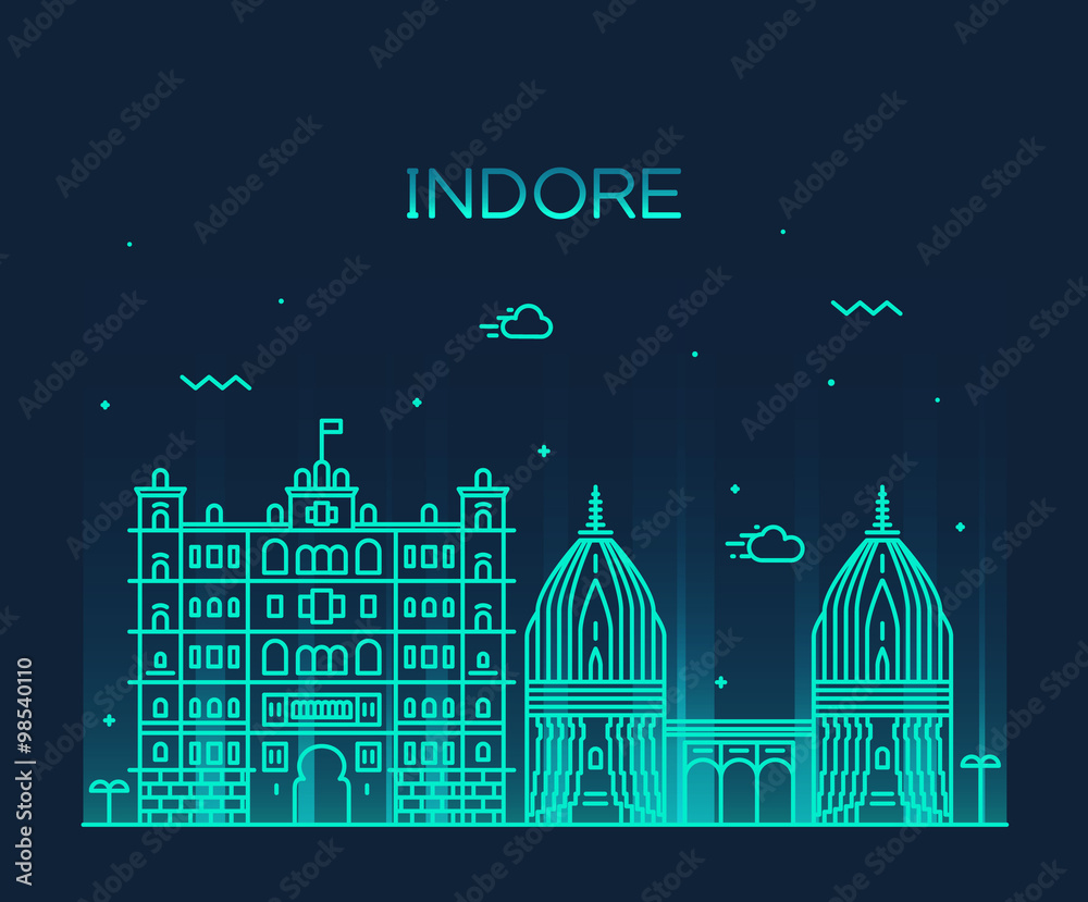 Indore skyline vector illustration linear style Stock Vector | Adobe Stock