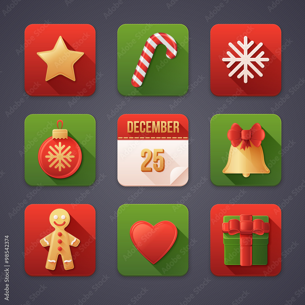 Set of Christmas Icons Isolated. Detailed Material Design with Flat ...