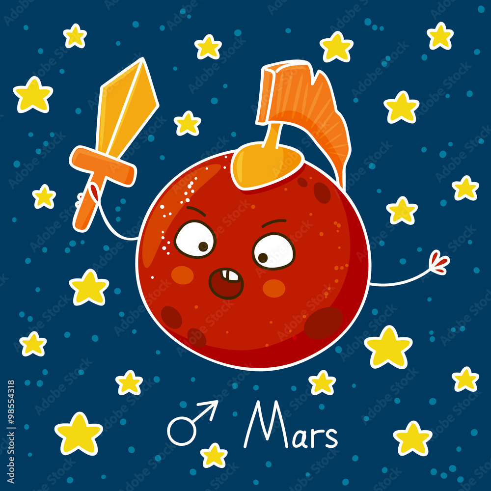 Cute cartoon Mars on space background Stock Vector | Adobe Stock