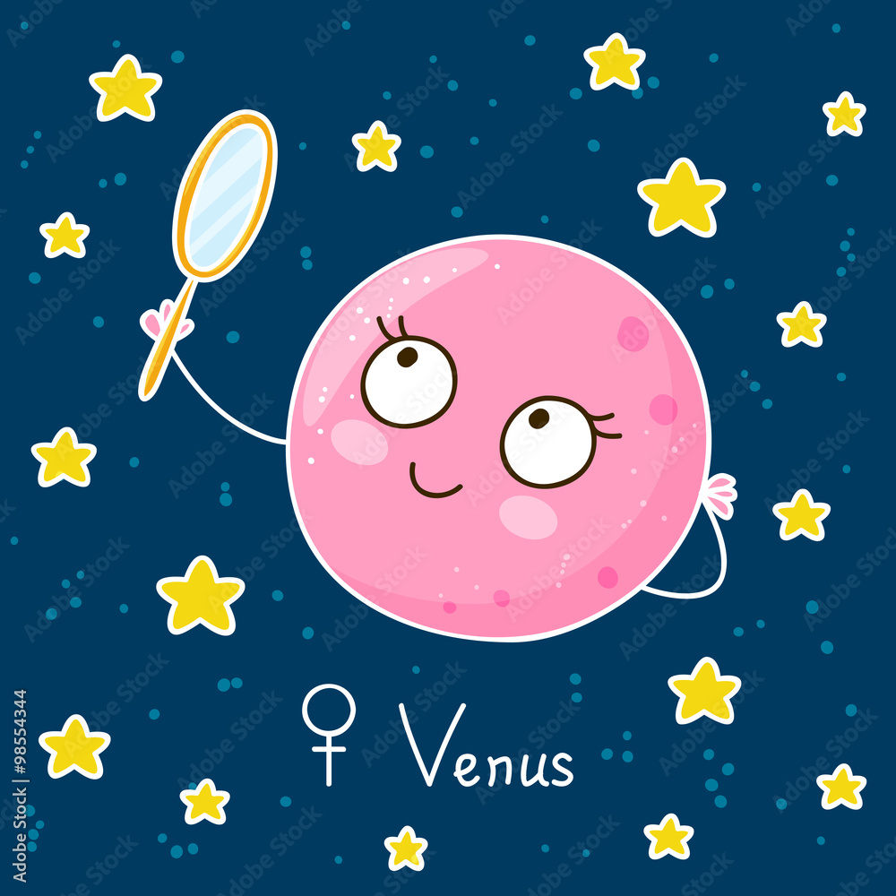 Cute cartoon Venus on space background Stock Vector | Adobe Stock