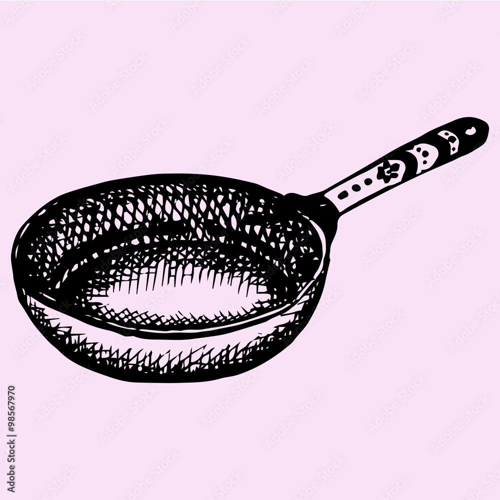 frying pan, doodle style, sketch illustration Stock Vector | Adobe Stock