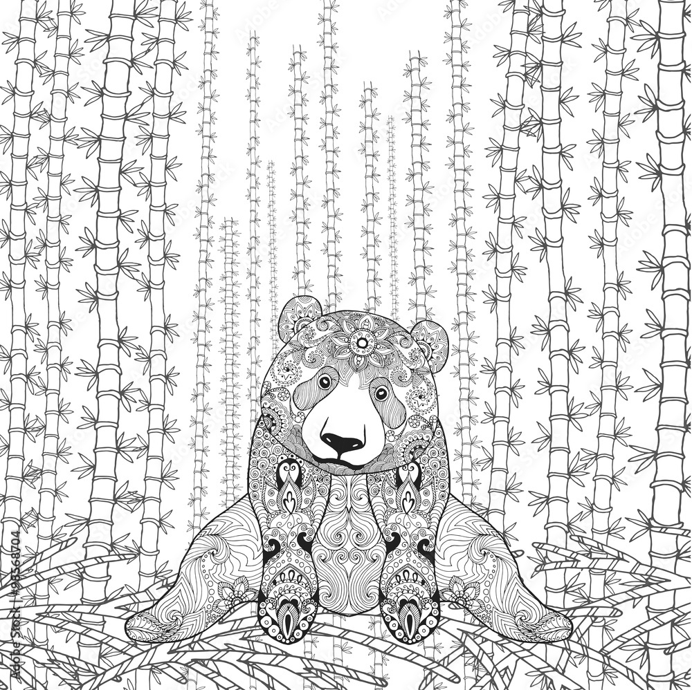 Bamboo panda coloring page Stock Vector | Adobe Stock