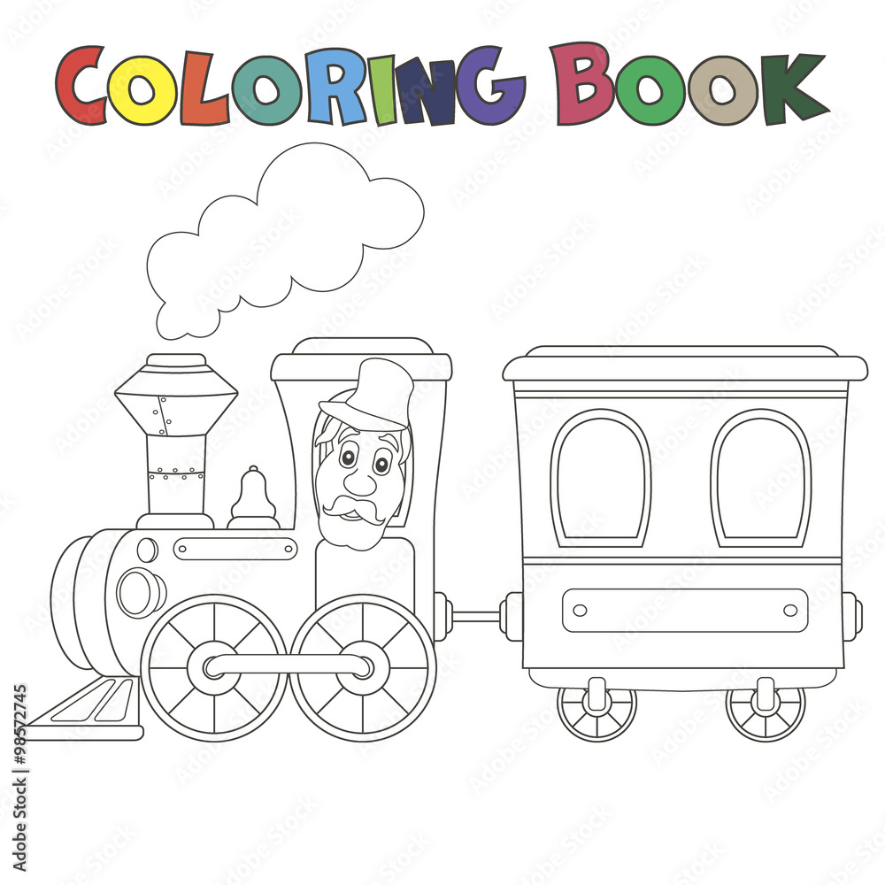 Coloring book train with carriages Stock Vector | Adobe Stock