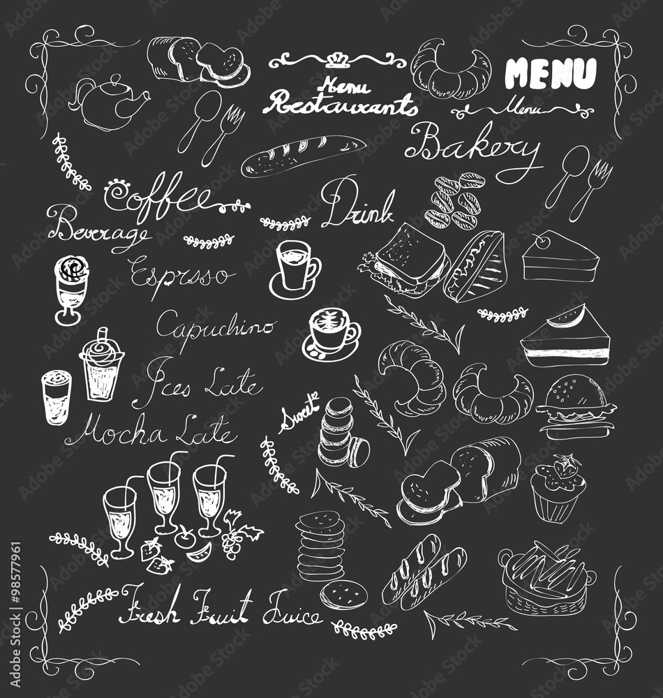 Menu coffee and bakery doodle Stock Vector | Adobe Stock