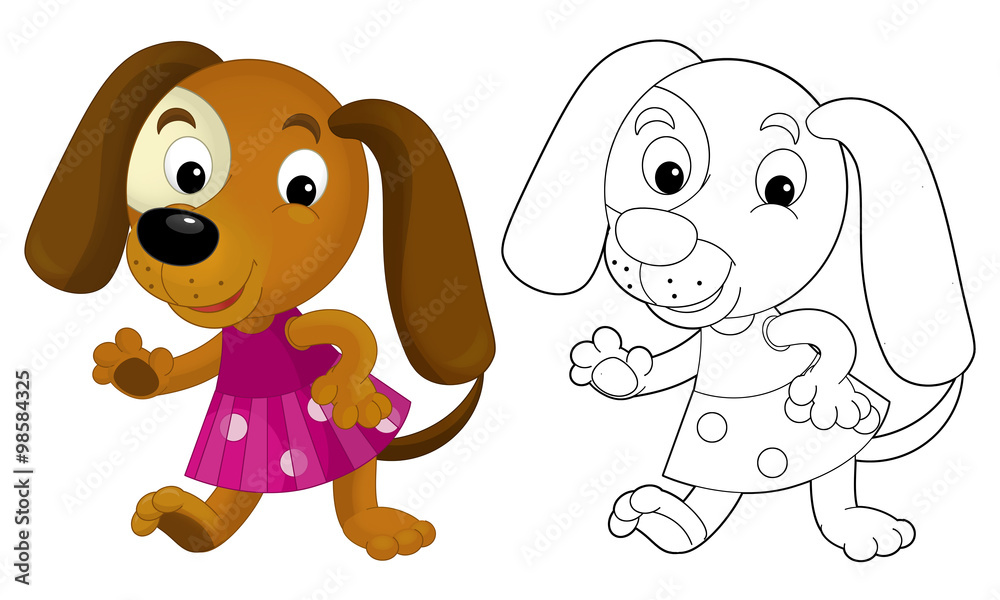 Cartoon girl dog - coloring page with preview - illustration for the ...
