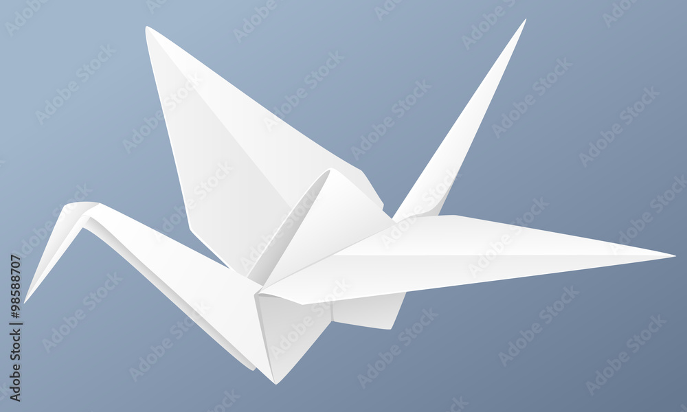 Vector illustration of a folded paper crane against a blue background ...