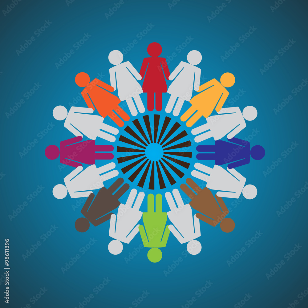Vector Illustration of Women Holding Together, Concept of Teamwork ...