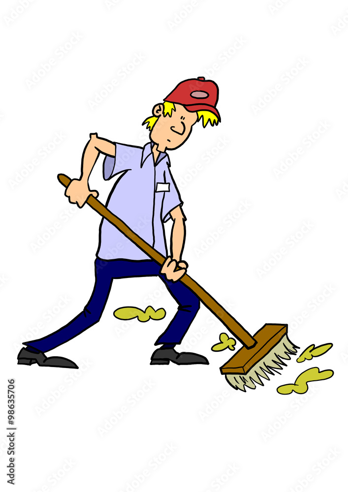 Man sweeping with broom Stock Illustration | Adobe Stock