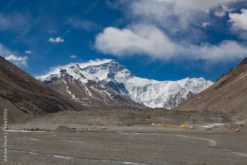 Basislager der Bergsteiger am Mount Everest in Tibet Stock Photo ...